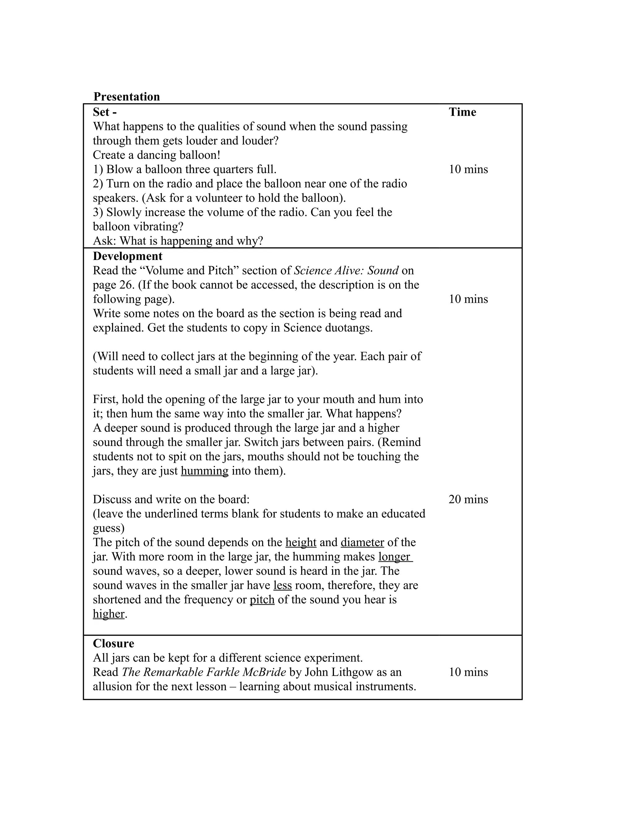 Grade 4 science sound unit | DOC