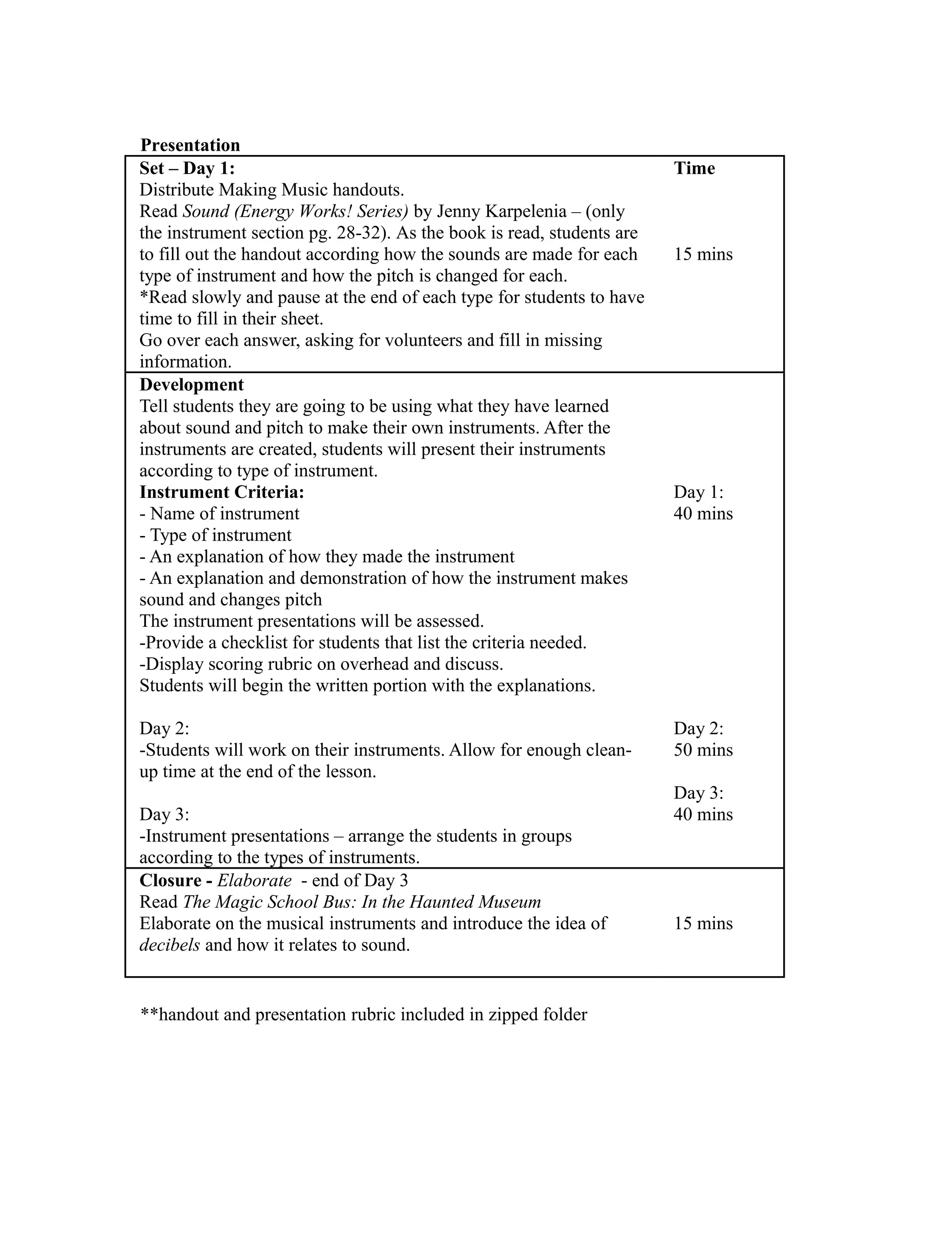 Grade 4 science sound unit | DOC