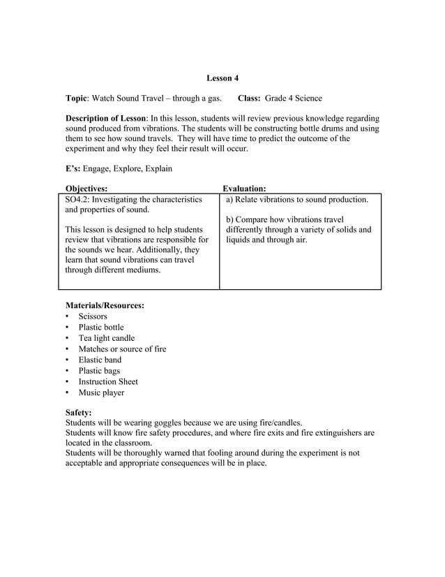 Grade 4 science sound unit | DOC