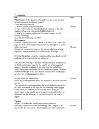 Grade 4 science sound unit | DOC