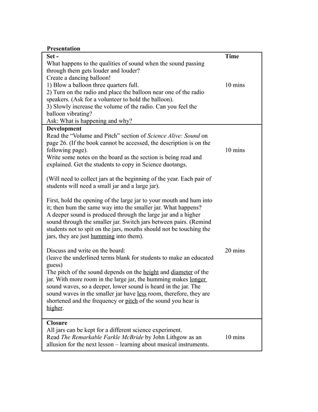 Grade 4 science sound unit | DOC