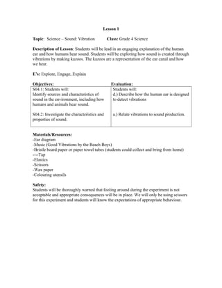 Grade 4 science sound unit | DOC