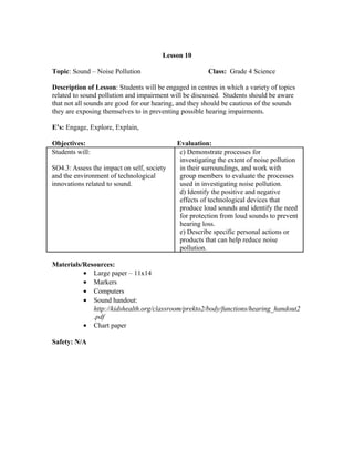 Grade 4 science sound unit | DOC