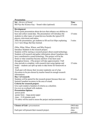 Grade 4 science sound unit | DOC