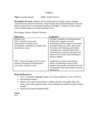 Grade 4 science sound unit | DOC