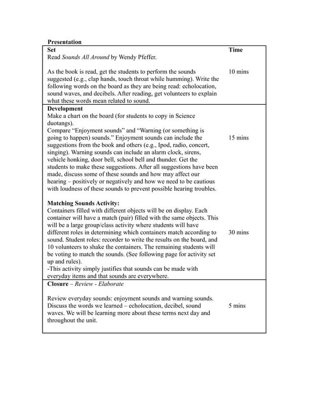 Grade 4 science sound unit | DOC