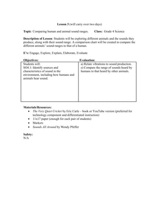 Grade 4 science sound unit | DOC