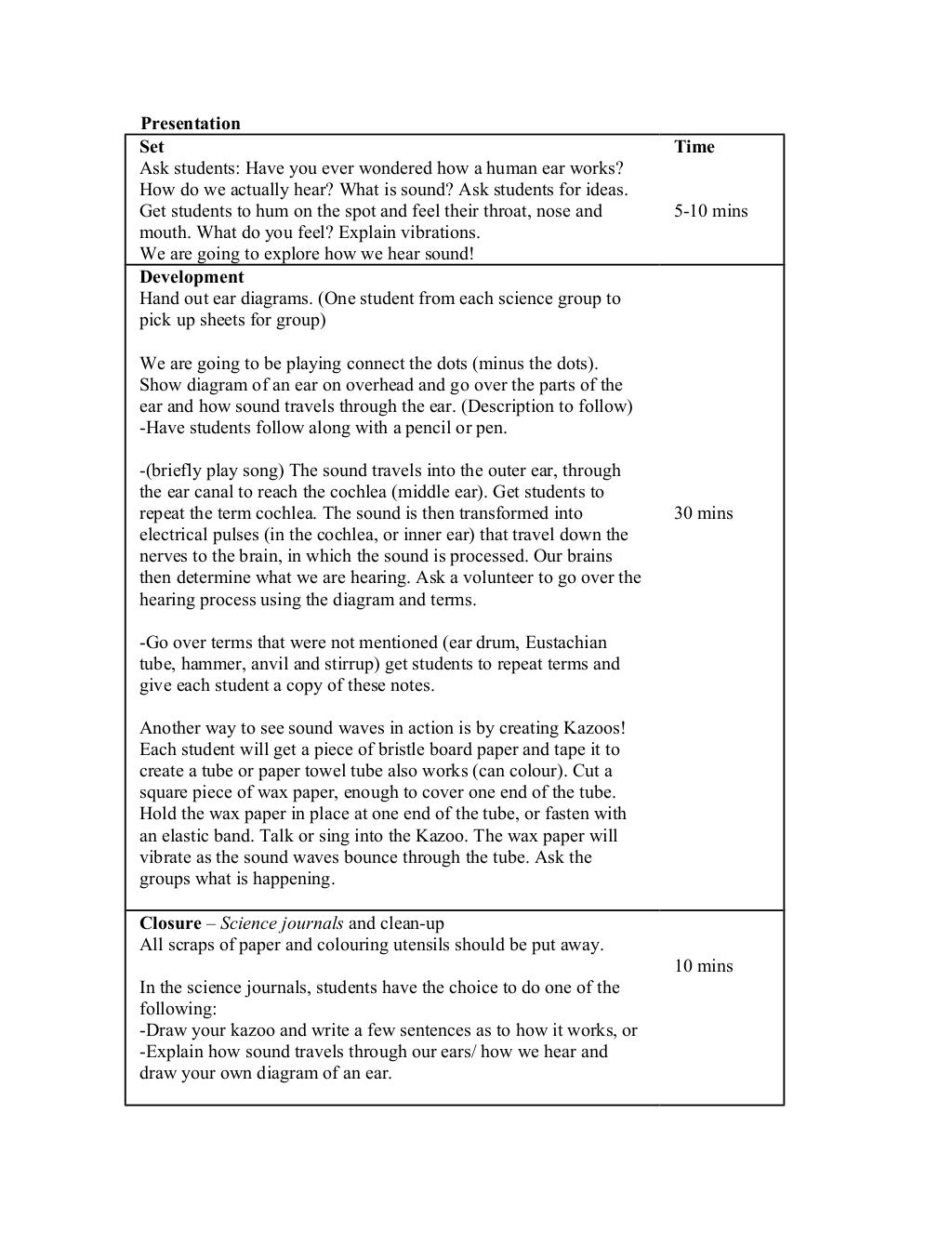 Grade 4 science sound unit