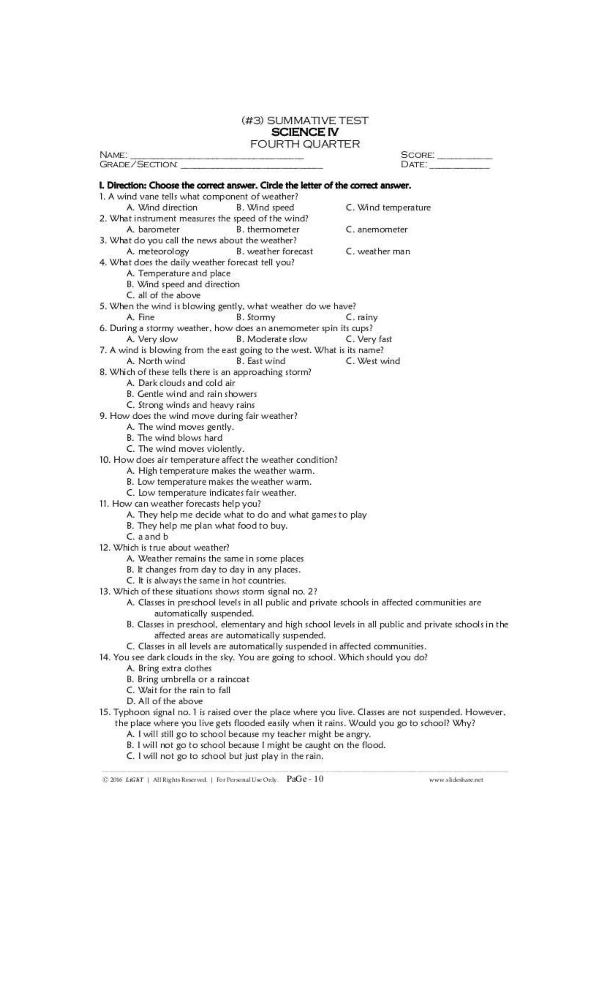 GRADE 4 - SUMMATIVE TEST QUARTER 4 ALL SUBJECTS | DOCX