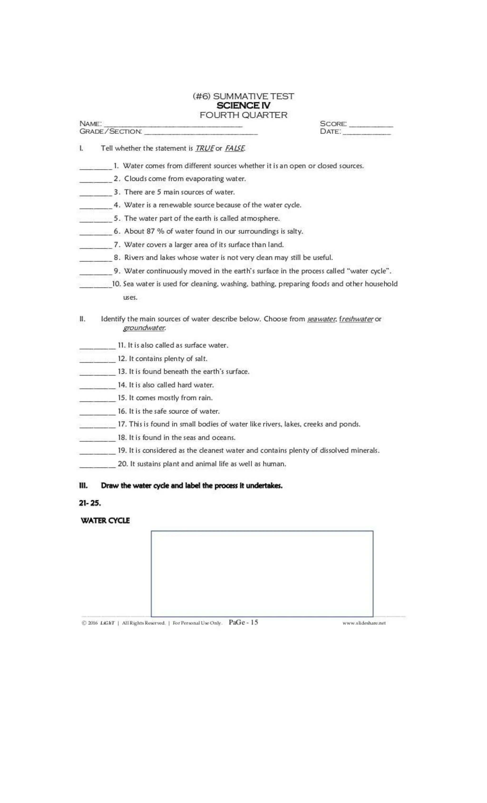 GRADE 4 - SUMMATIVE TEST QUARTER 4 ALL SUBJECTS | DOCX