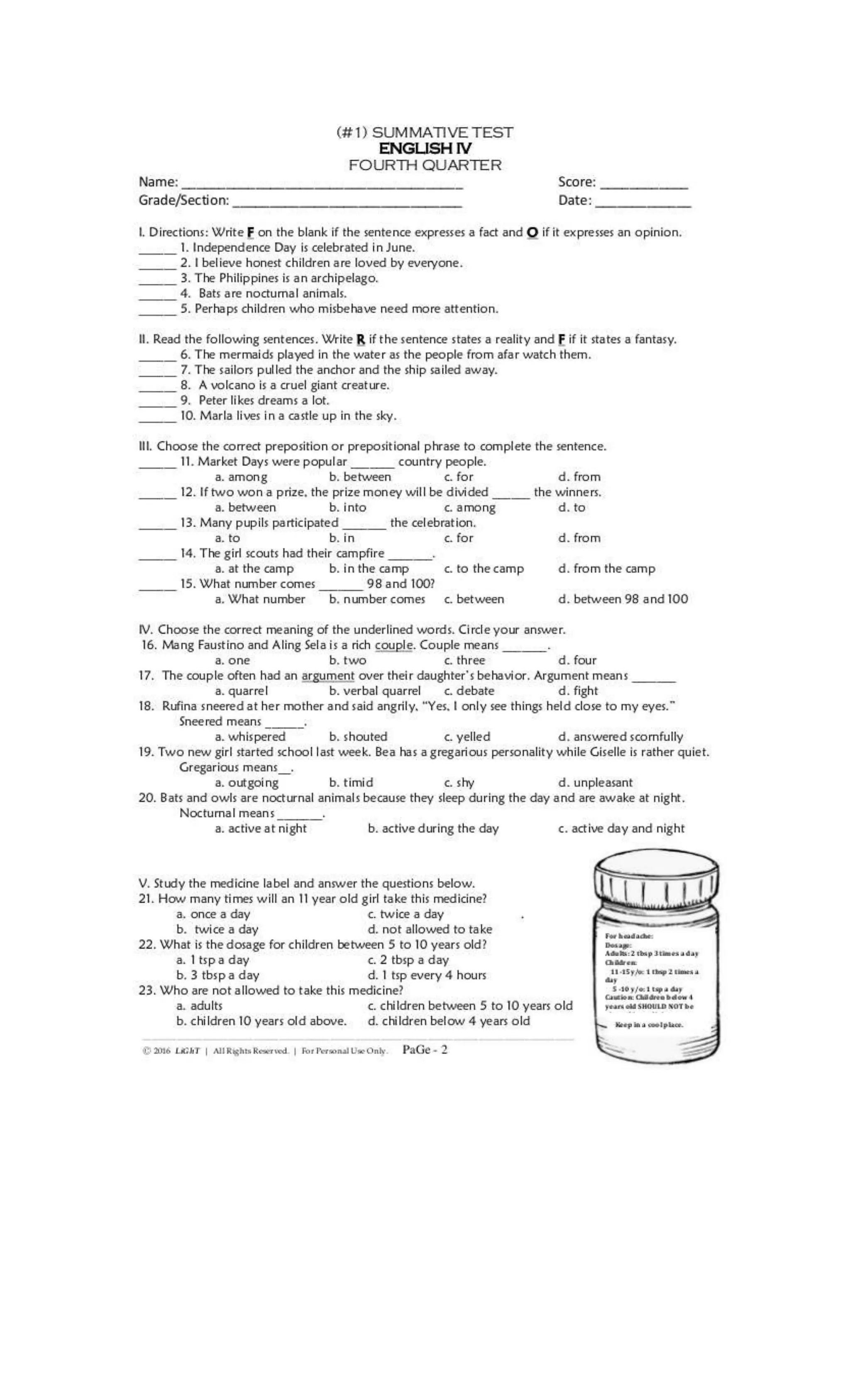 GRADE 4 - SUMMATIVE TEST QUARTER 4 ALL SUBJECTS | DOCX