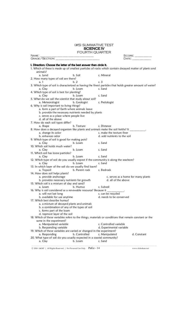 GRADE 4 - SUMMATIVE TEST QUARTER 4 ALL SUBJECTS | DOCX
