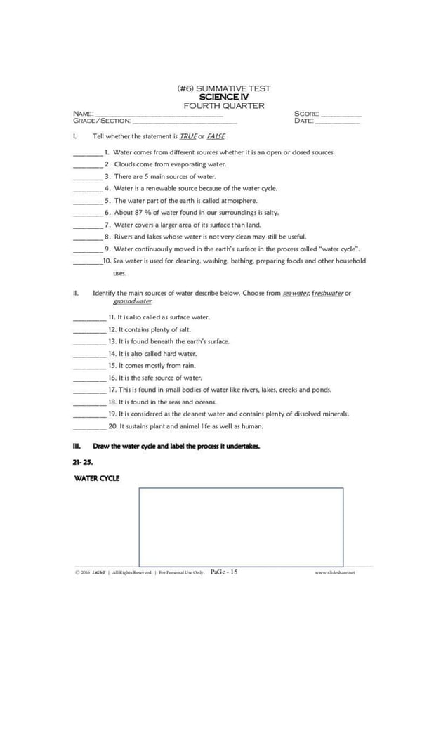 GRADE 4 - SUMMATIVE TEST QUARTER 4 ALL SUBJECTS | DOCX