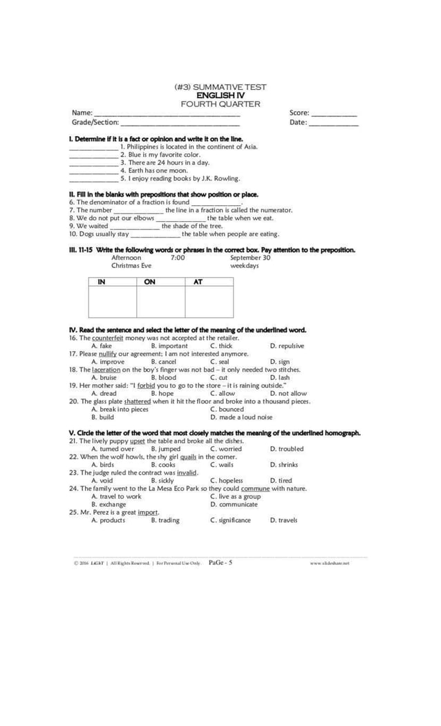 GRADE 4 - SUMMATIVE TEST QUARTER 4 ALL SUBJECTS | DOCX