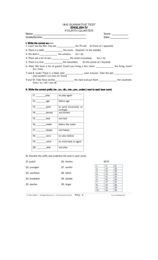 GRADE 4 - SUMMATIVE TEST QUARTER 4 ALL SUBJECTS | DOCX