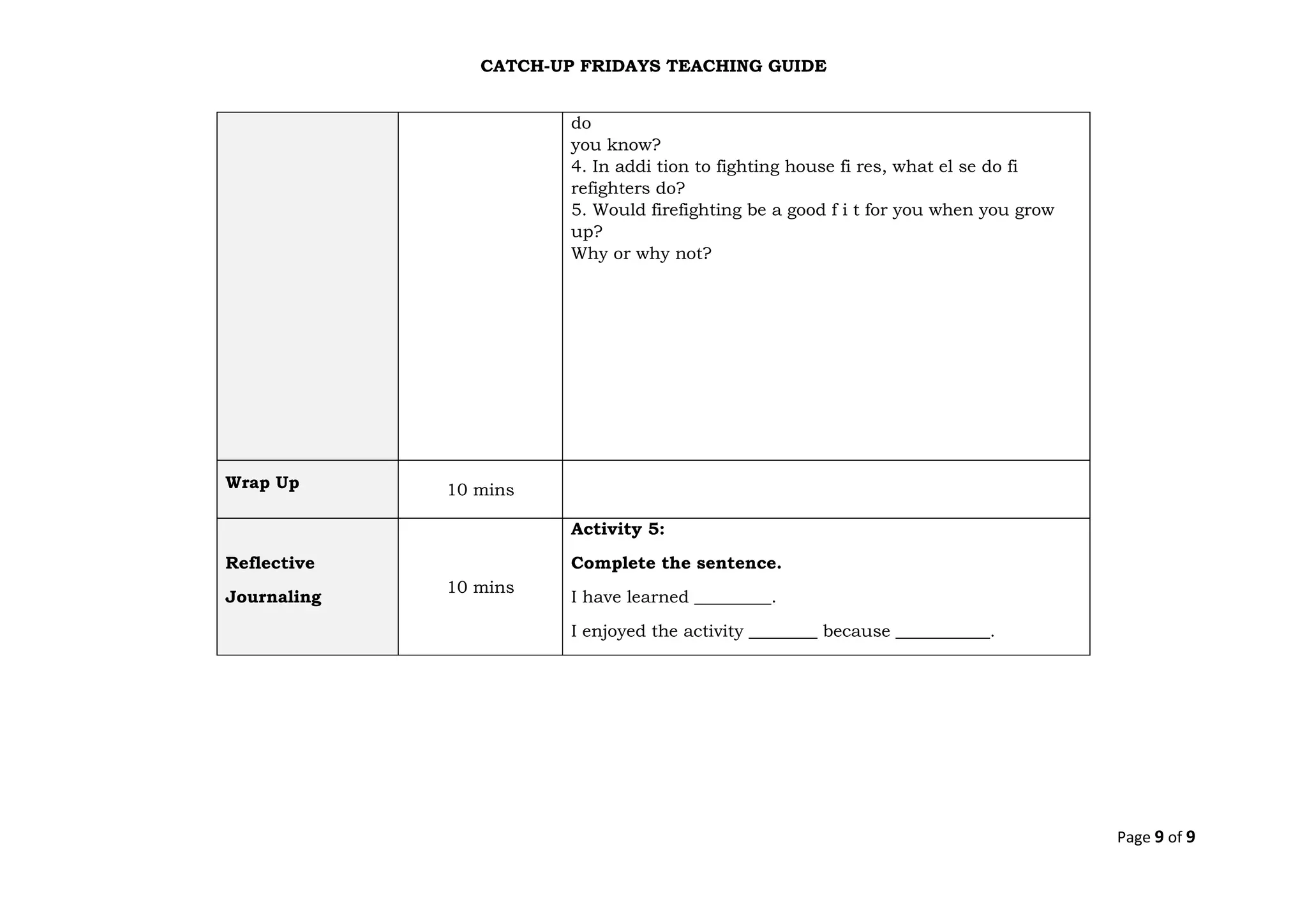 catch up Friday lesson plan............. | DOCX