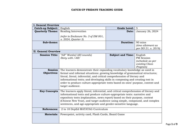 catch up Friday lesson plan............. | DOCX | Education