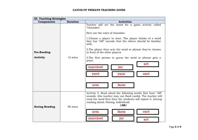 catch up Friday lesson plan............. | DOCX | Education