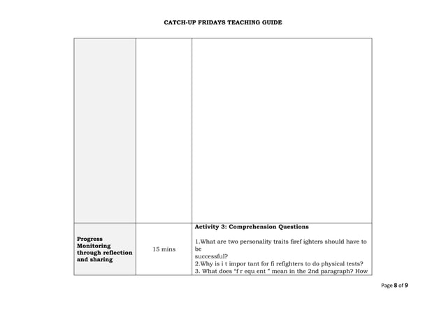 catch up Friday lesson plan............. | DOCX | Education