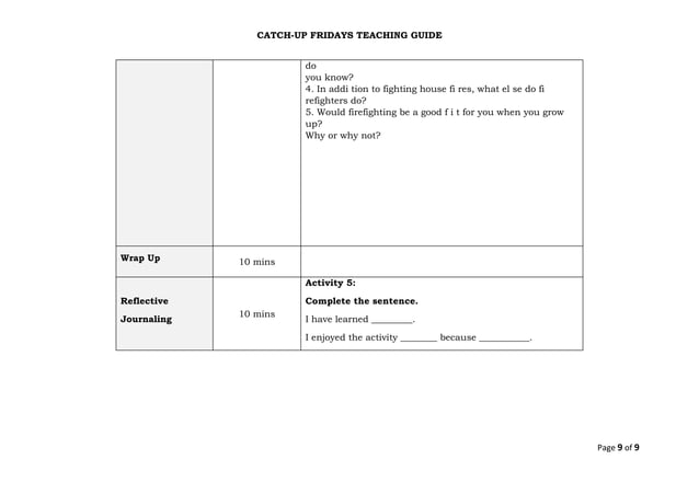 catch up Friday lesson plan............. | DOCX | Education