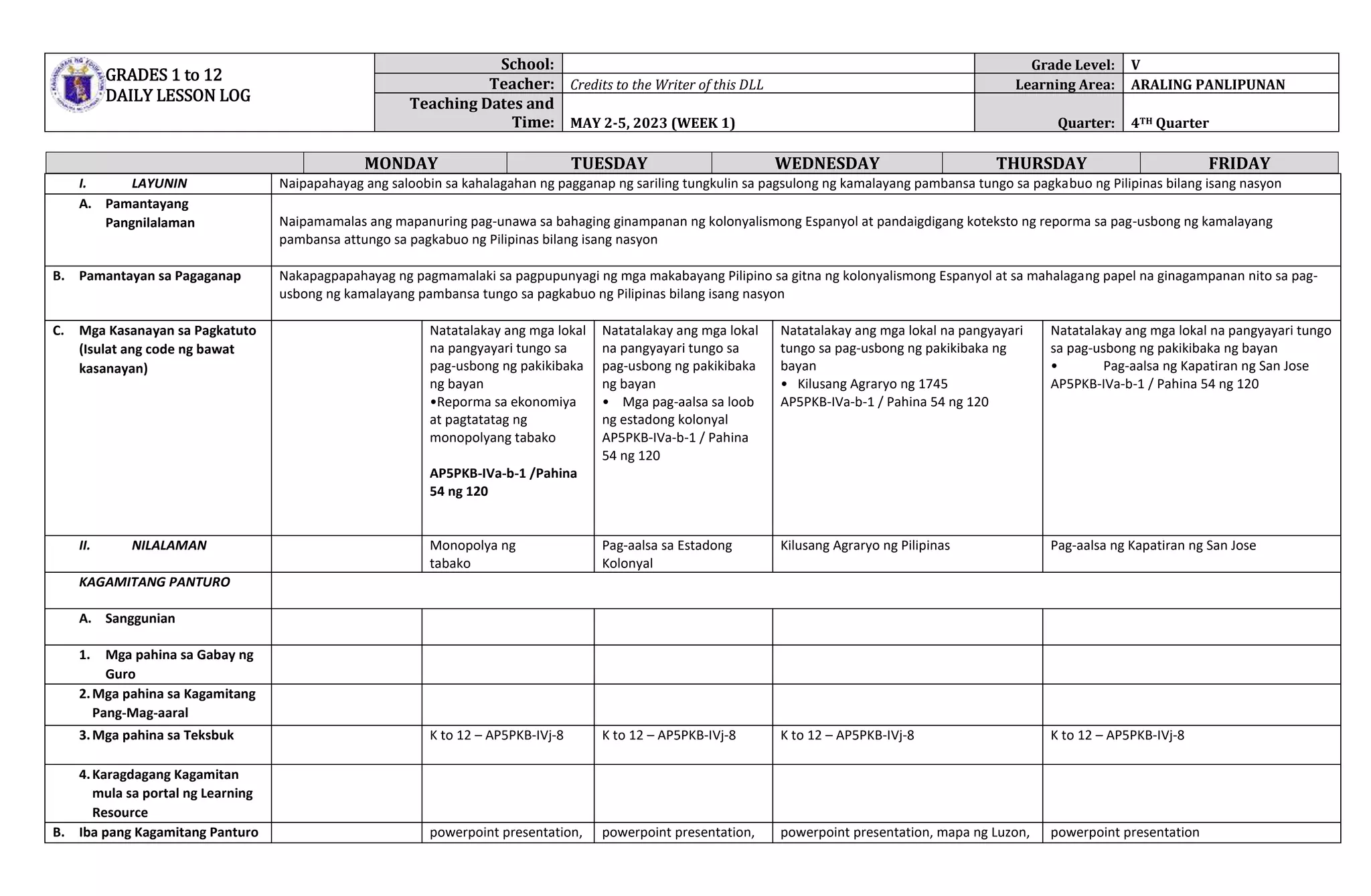 Grade 5 DLL Araling Panlipunan 5 Q4 Week 1.docx