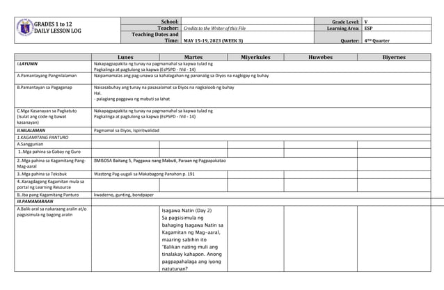 Grade 5 DLL ESP 5 Q4 Week 3.docx