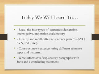 Mastering Sentence Types and Patterns for Effective Writing | PPTX