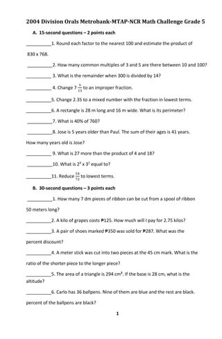 Grade 5 mtap reviewer | PDF