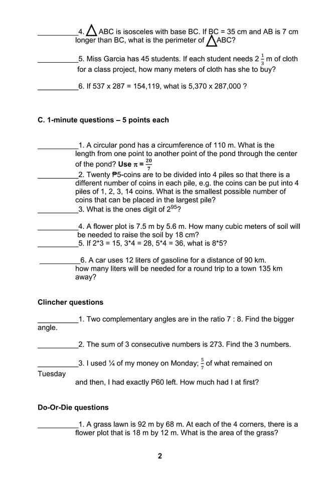 Grade 5 mtap reviewer | PDF