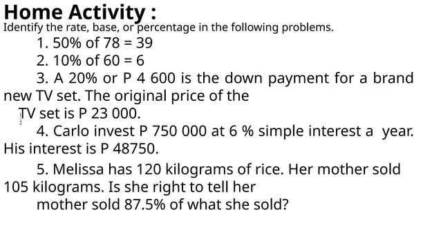 Grade 5 PPT_Q3_W1_Identify the Base, Percentage, and Rate in the ...