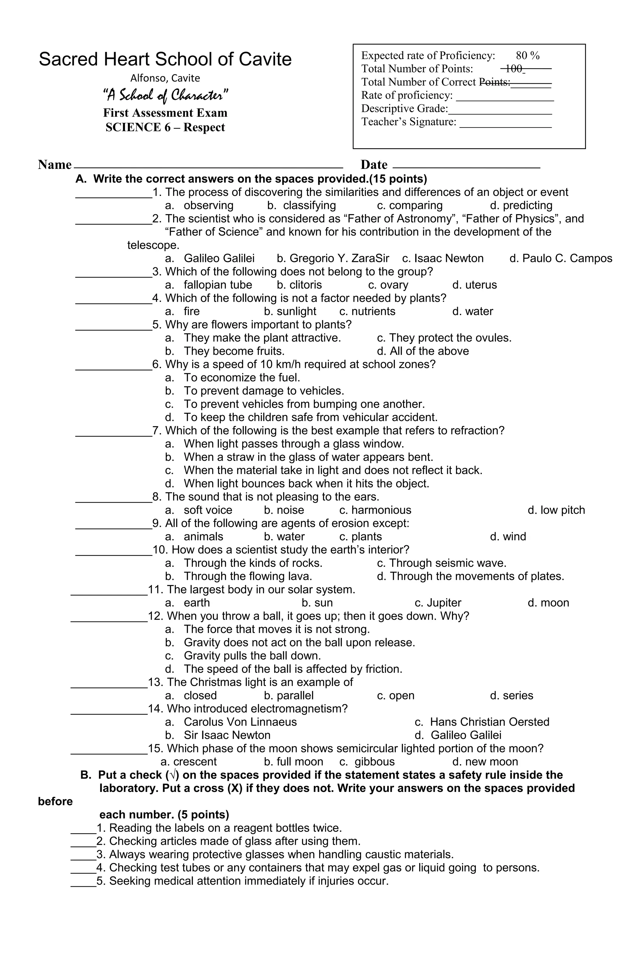 Grade 6 1st assessment | DOC