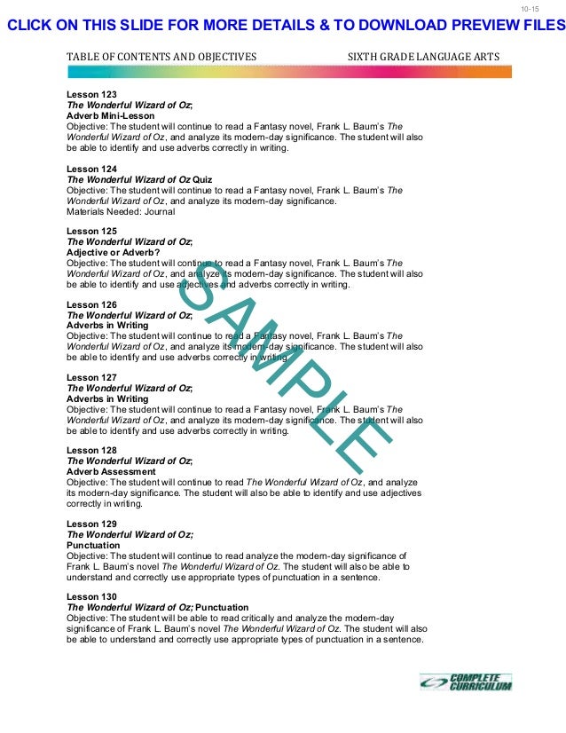 6th Grade Language Arts Curriculum