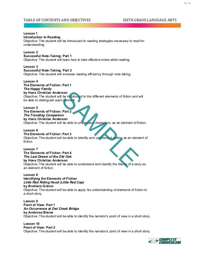 6th Grade Language Arts Curriculum