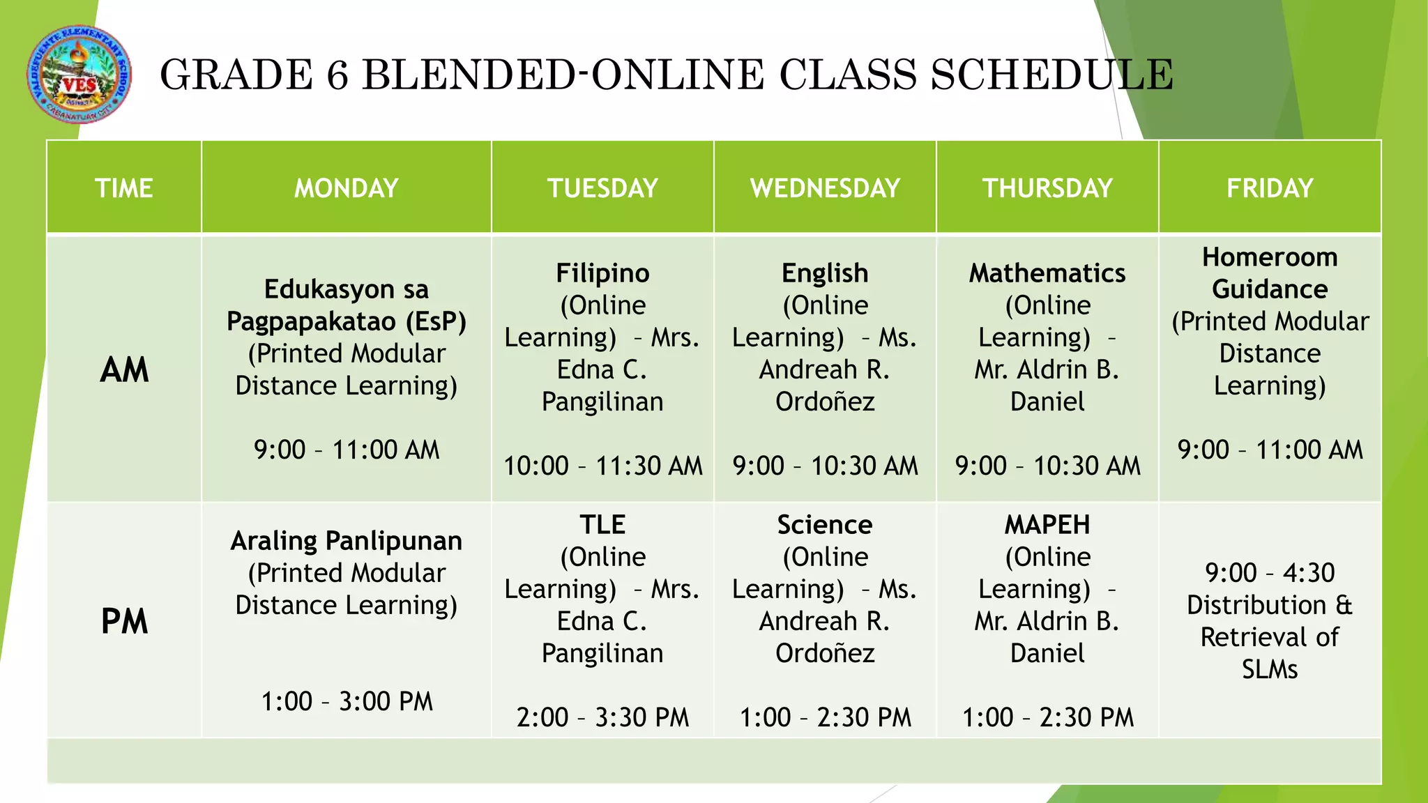 Grade 6 blended online class schedule | PPT