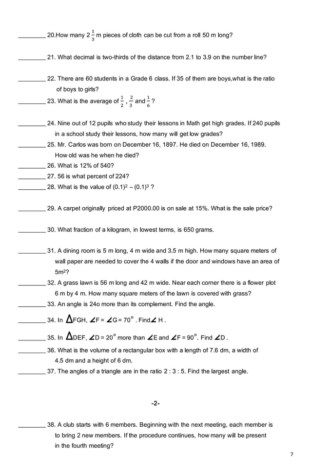 Grade 6 mtap reviewer | PDF