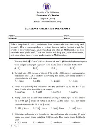 Grade 6 Numeracy Tool (PreTest).pdf