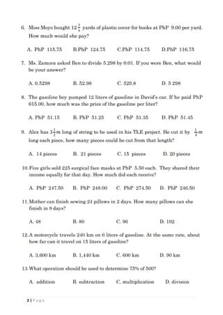 Grade 6 Numeracy Tool (PreTest).pdf