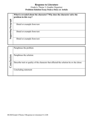 Problem Solution Essay Graphic Organizer