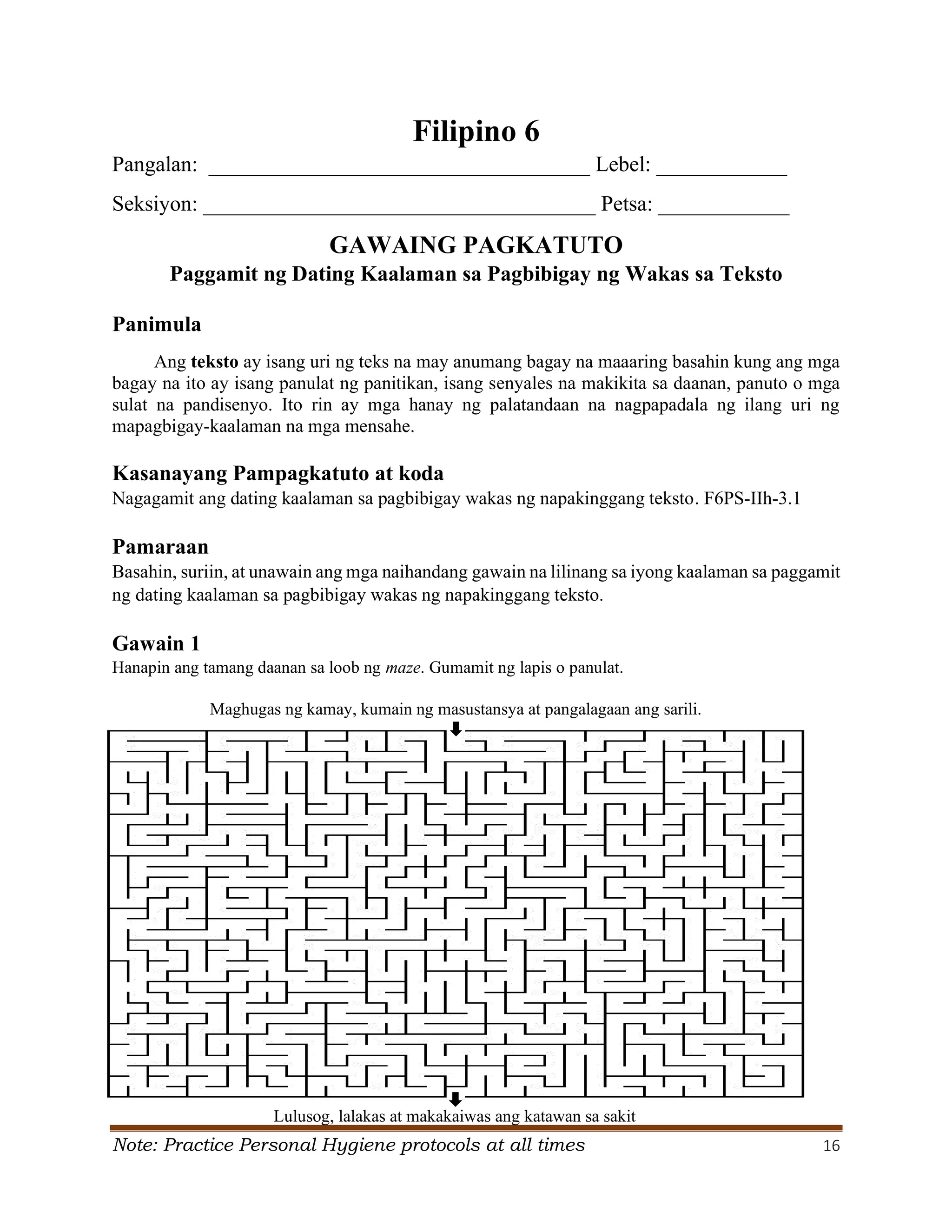 Grade 6 Q2 Filipino LAS.pdf S. Y. 2024- 2025 | PDF