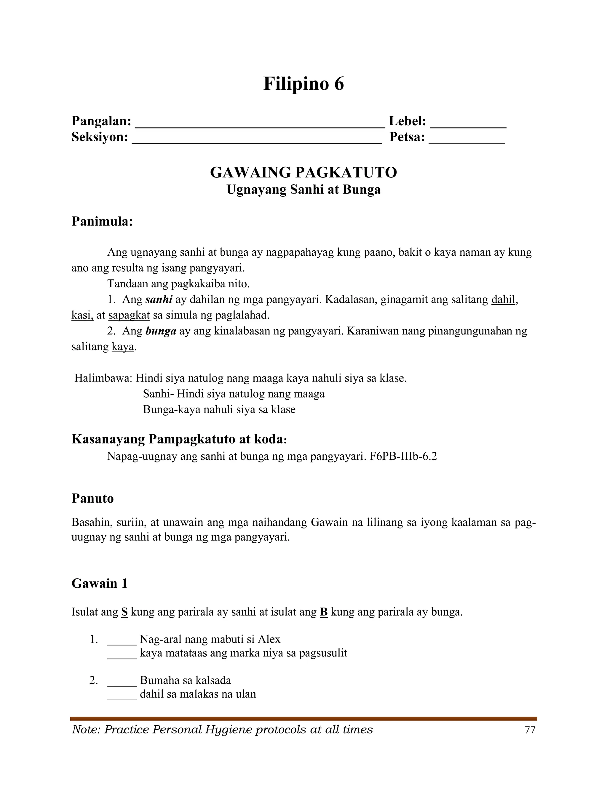Grade 6 Q2 Filipino LAS.pdf S. Y. 2024- 2025 | PDF
