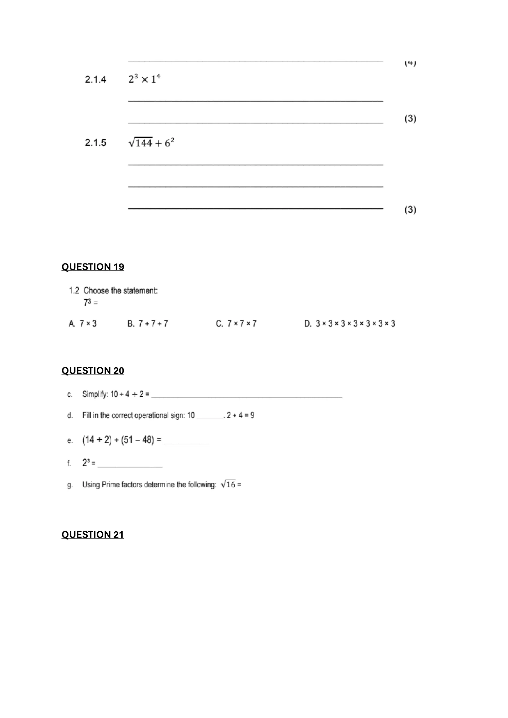 GRADE 7 EXPONENTS AND INTEGERS QUESTIONS.pdf | Physics | Science