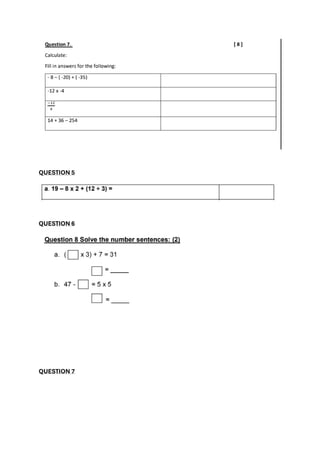 GRADE 7 EXPONENTS AND INTEGERS QUESTIONS.pdf | Physics | Science