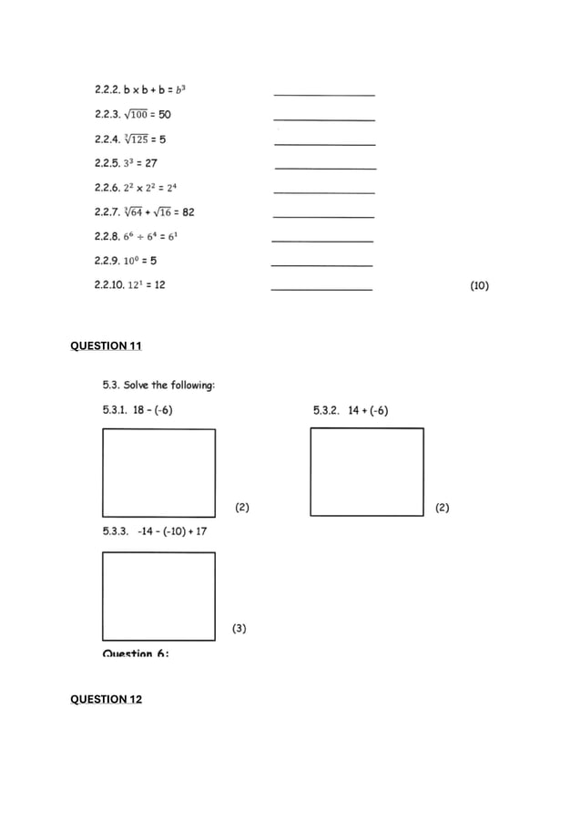 GRADE 7 EXPONENTS AND INTEGERS QUESTIONS.pdf | Physics | Science