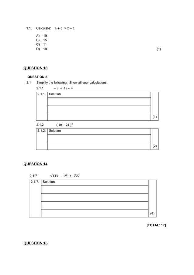GRADE 7 EXPONENTS AND INTEGERS QUESTIONS.pdf | Physics | Science