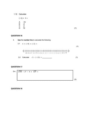 GRADE 7 EXPONENTS AND INTEGERS QUESTIONS.pdf | Physics | Science