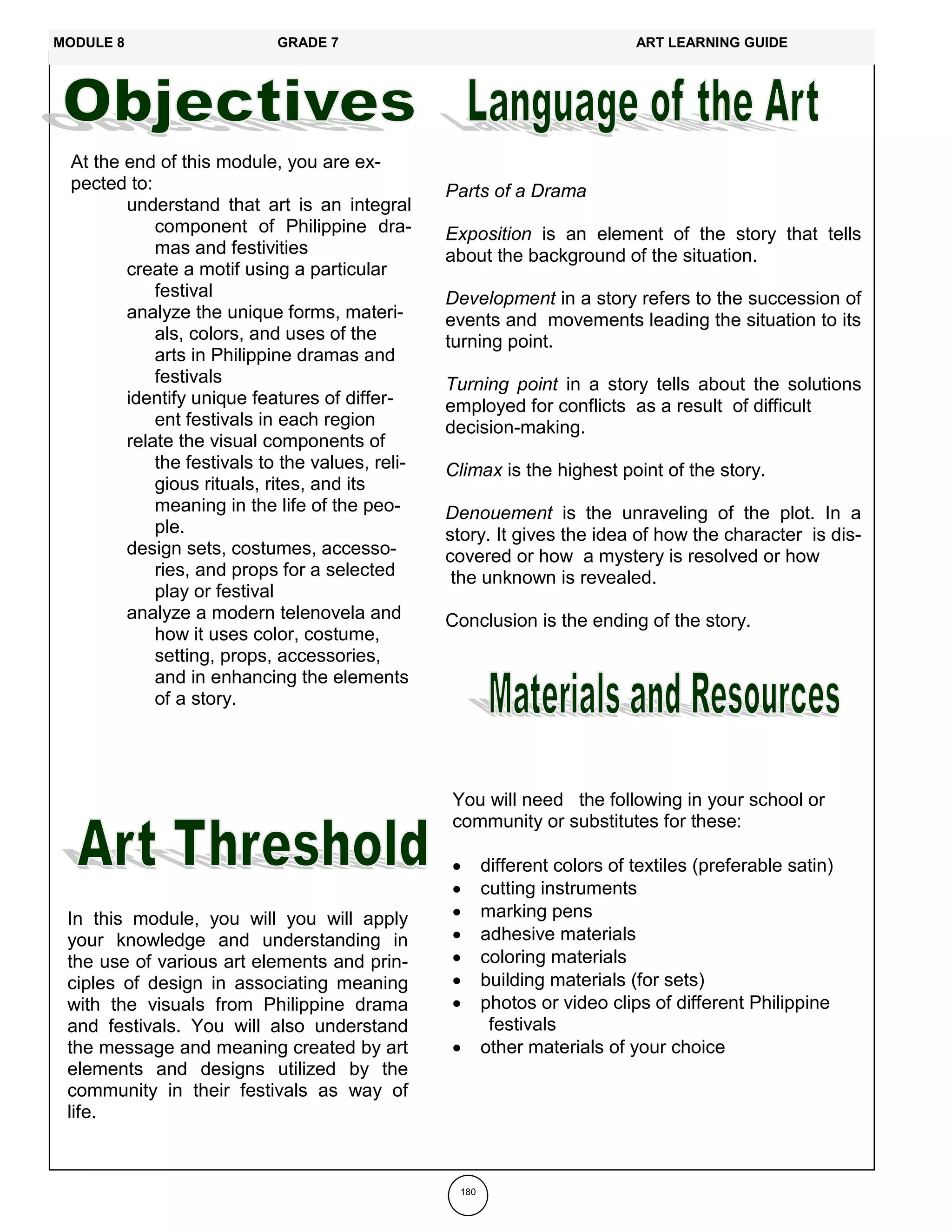 Grade 7 art lg - module 8 - q4 visual in philippine drama and festivals ...