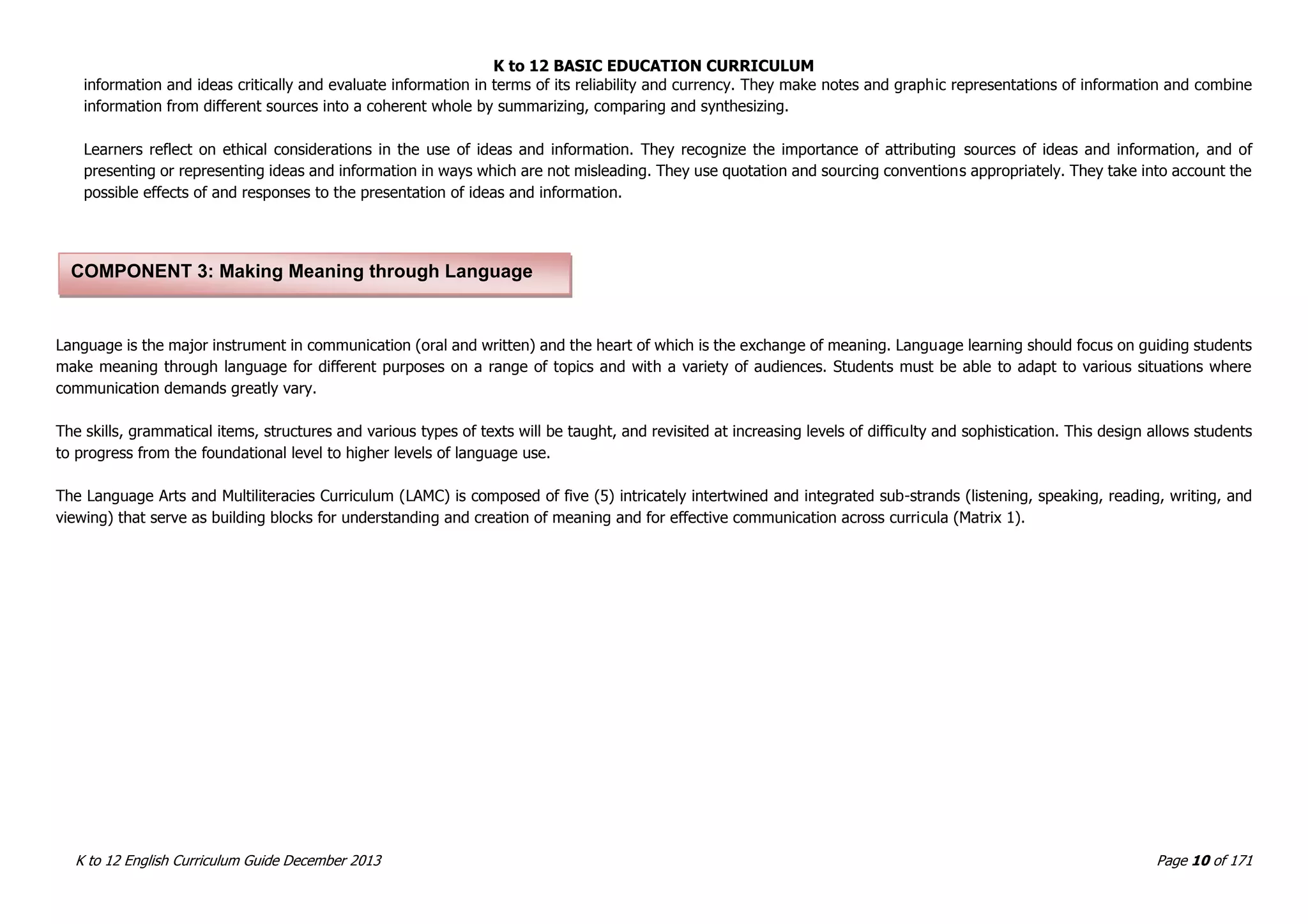 DepED K to 12 English Grade 7 Curriculum Guide (CG) --> 1-10-2014 | PDF