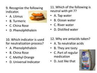 NCERT Grade 7 ch 5 ACIDS, BASES AND SALTS QUIZ | PDF