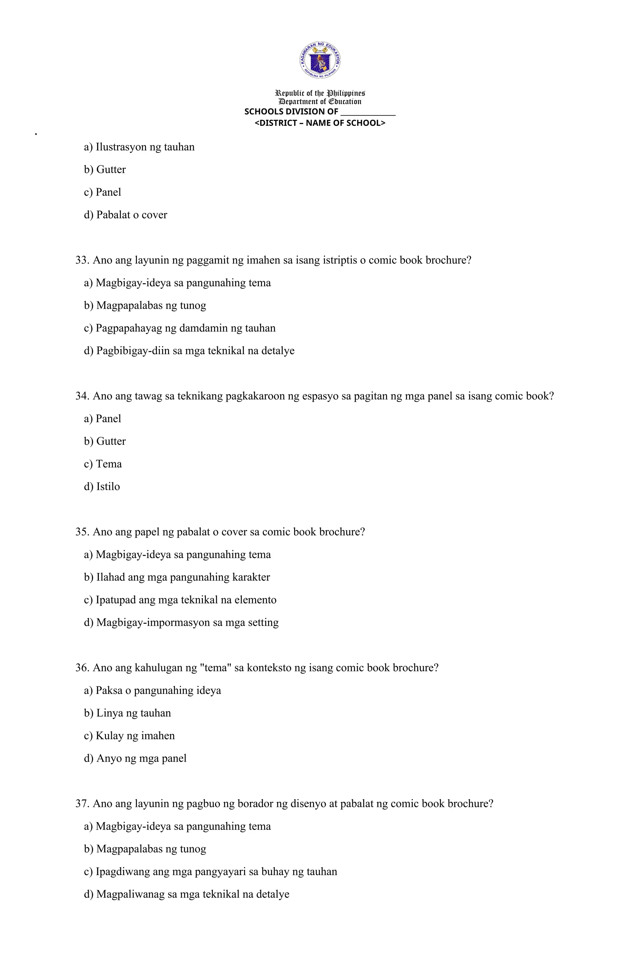 Unang Markahan GRADE 7 FILIPINO Q1 TEST.docx