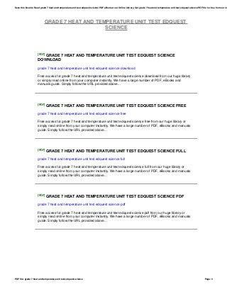 Grade 7 heat and temperature unit test edquest science